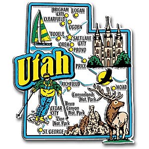 Utah Jumbo State Magnet by Classic Magnets, 3" x 3.5", Collectible Souvenirs Made in The USA