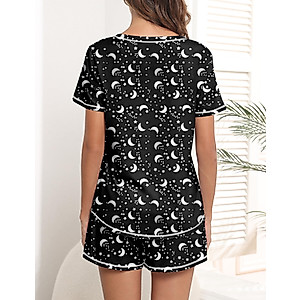 Ekouaer Women's Pajamas Sets Short Sleeve Lounge Sets Sleepwear Casual Two Piece Pjs With Pockets Black Moon Star XX-Large