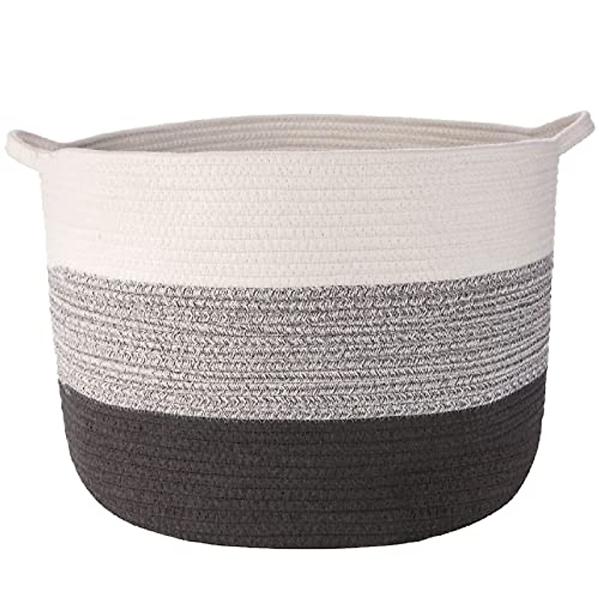 Blanket Basket for Living Room Large Cotton Rope Basket 21.7" x 21.7" x 13.8" Woven Laundry Basket Toy Storage Bins White Grey Black