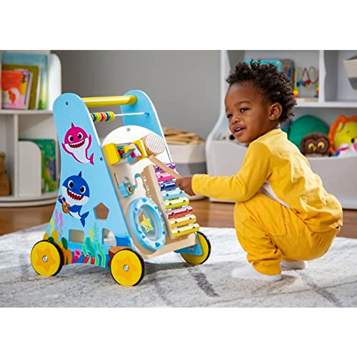 Baby Shark Toys Wooden Baby Walker - Baby Walkers for Girls and Boys - First 1st Birthday Gifts for Toddlers | Walker for Baby Girl Boy Learning to Walk Activity Center, by Pidoko Kids