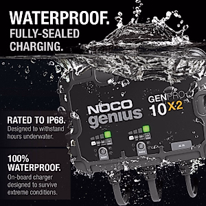 NOCO Genius GENPRO10X2, 2-Bank, 20A (10A/Bank) Smart Marine Battery Charger, 12V Waterproof Onboard Boat Charger, Battery Maintainer and Desulfator for AGM, Lithium (LiFePO4) and Deep-Cycle Batteries