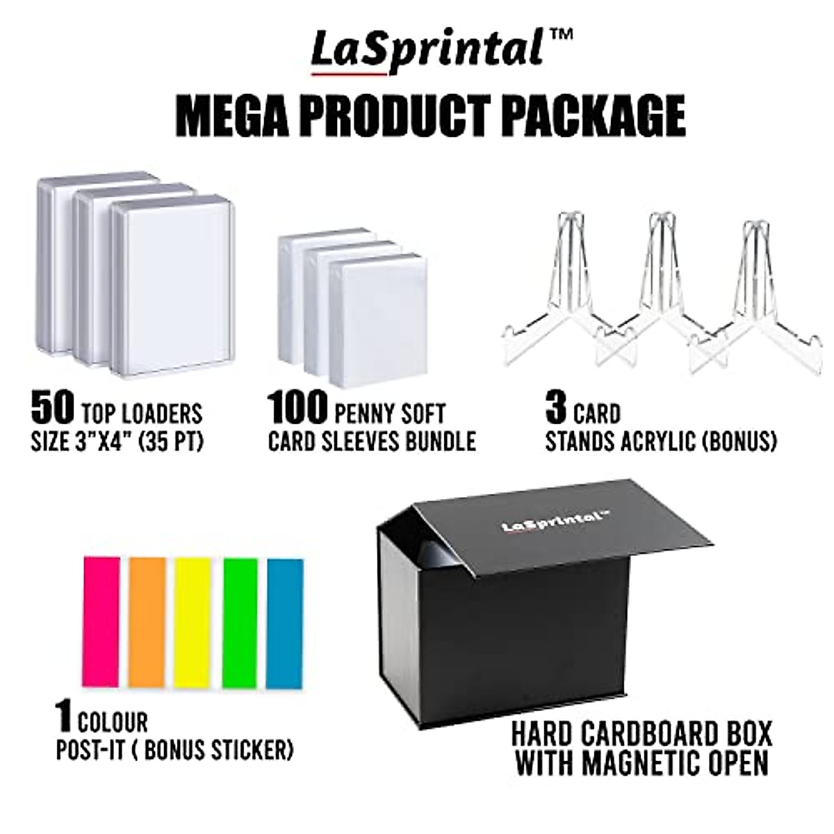 LASPRINTAL 50 Top Loaders for Cards 3" X 4" Regular 35pt & 100 Penny Sleeves, w/Magnetic Card Box – Top Loaders Baseball Card Sleeves Toploader Card Protectors K-Pop Card Sleeves