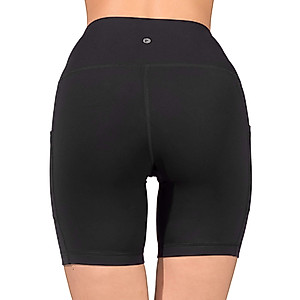 90 Degree By Reflex - High Waist Power Flex Biker Shorts with Side Pockets - 5", 7", 9" - Black 7" - Small