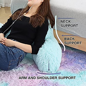A Nice Night Faux Fur Reading Pillow Bed Wedge Large Adult Children Backrest with Arms Back Support for Sitting Up in Bed/Couch for Bedrest,Ivory