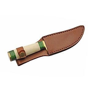SZCO Supplies 203444-8 Wood and Bone Handled Upsweep Outdoor Hunting Knife with Leather Sheath, Green, 8.25" Length
