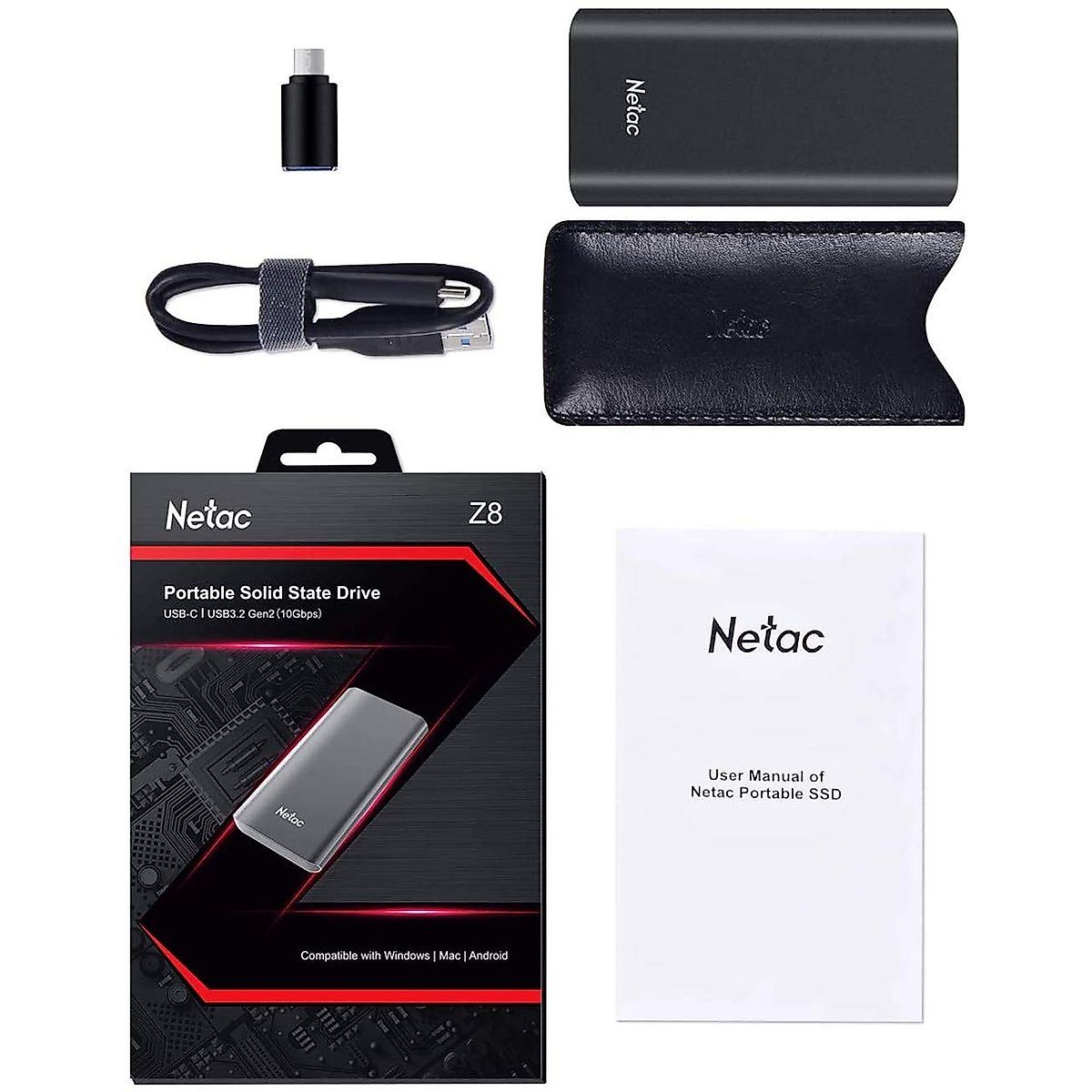Netac External SSD Drive, SATA SSD Portable SSD 1TB for Type-C, Up to 500MB/s, USB 3.2 Gen2 10Gbps External Solid Hard Drive