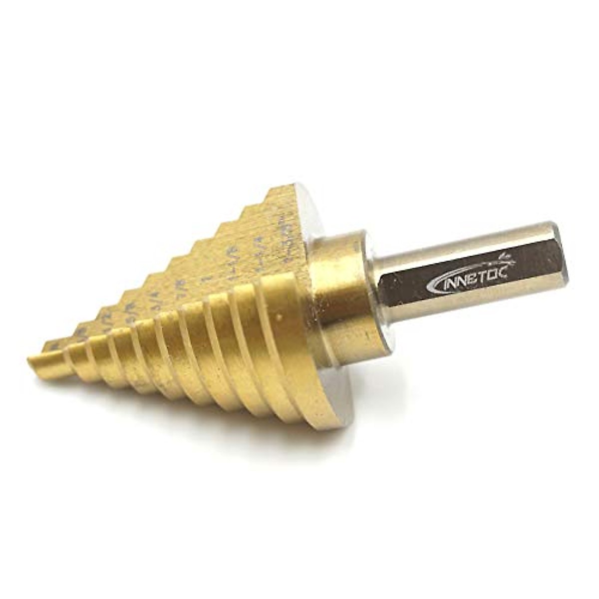 Innetoc 3/8" Shank Titanium Step Drill Bit, 1/4' to 1-3/8' in 1/8' Increments with SafePlastic Case|10 Steps