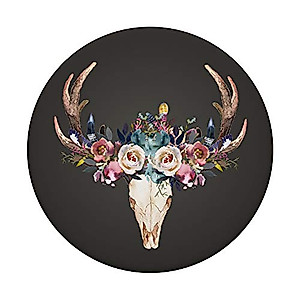 Artsy Watercolor Flower Wreath Bouquet Deer Skull on Black PopSockets PopGrip: Swappable Grip for Phones & Tablets