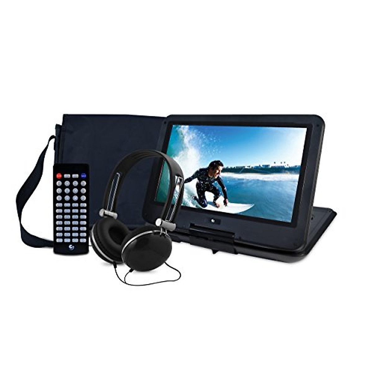 Ematic Portable DVD Player with 12-inch LCD Swivel Screen, Travel Bag, Headphones and Remote Control, Black