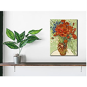Wieco Art Abstract HD Red Poppies and Daisies Canvas Prints Wall Art of Van Gogh Famous Floral Oil Paintings Reproduction Classic Flowers Pictures Artwork on for Home Office Decorations Wall Decor