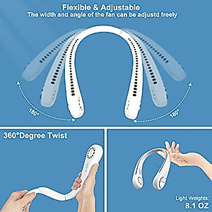 CL FUN Neck Fans Portable Rechargeable, Portable Bladeless Neck Fan for Women Men, Personal Fans for Your Neck, Battery Operated Fan Blow Cold Air, 3 Speeds Ultra-Quiet Wearable Fan for Outdoor Indoor