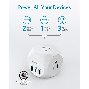 Anker Electrical Outlet Extender with 30W USB C Charger, Multi Plug Outlet with 3 USB Ports and 3-Outlet Extender,Power Delivery High-Speed Charging for iPhone 14/13/13 Pro, Cruise Ship, Home, Office