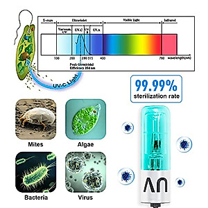 TARARIUM Aquarium Lamp 3W Mini Fish Tank Clean Green Light Submersible Use in Filter Area for 5-55 Gallon Fish Tank Pond Cloudy Water Clean and Clear