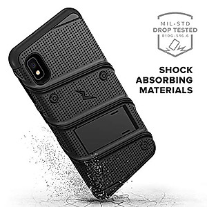 ZIZO Bolt Series for Samsung Galaxy A10e Case | Heavy-Duty Military-Grade Drop Protection w/ Kickstand Included Belt Clip Holster Tempered Glass Lanyard (Black/Black)