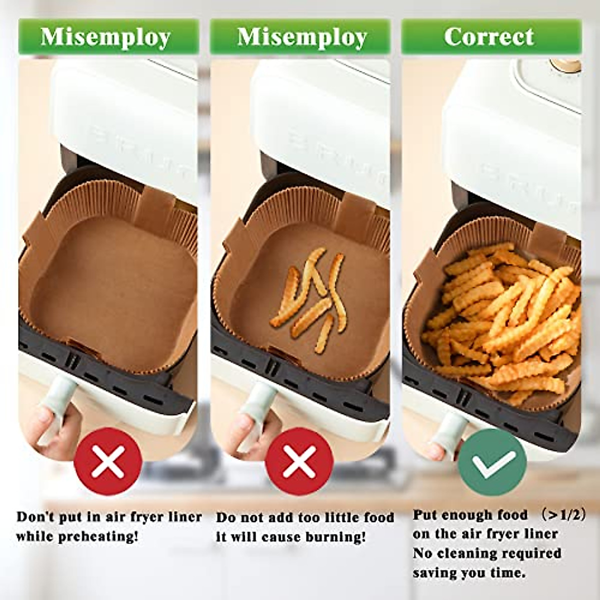 Air Fryer Disposable Paper Liner - 50PCS 7.9In Square Non-Stick Insert Parchment Paper Liners, Oil-proof, Water-proof Cooking Baking Roasting Filter Sheet for Airfryer Basket, Microwave, Oven, Dryer