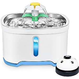 Stainless Steel Pet Water Fountain with Adapter, Upgraded Version 84oz/2.5L Automatic Cat Water Fountain Dog Water Dispenser with Ultra-Quiet Pump for Cats, Dogs, Birds, Multiple Pets (Blue)