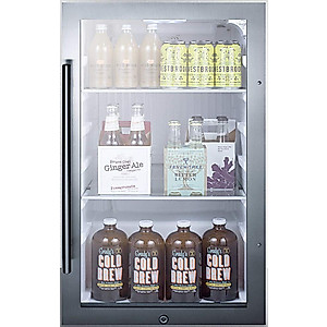 Summit Appliance SPR489OSCSS Commercially Approved Shallow Depth Indoor/Outdoor Beverage Cooler for Built-in or Freestanding Use with Stainless Steel Cabinet, Glass Door, Auto Defrost