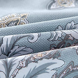 JUCFHY Duvet Covers Sets Cotton Paisley Damask Medallion -1000TC Egyptian Cotton Duvet Cover- Reversible Percale Weave Comforter Cover Set-3pcs Soft Breathable Bedding(Queen,Light Blue Floral)