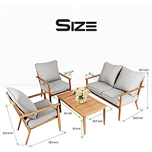 SUNCROWN 4-Piece Outdoor Patio Sofa Furniture Set Heavy Duty Conversation Set, Metal Frame Armchairs Loveseat Set with Grey Cushions and Coffee Table, Grey