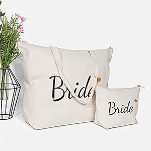 TOPDesign Canvas Tote Bag with Zipper, Bridal Shower Gifts for Bride, Wedding Bachelorette Bride Gifts Shoulder Bag