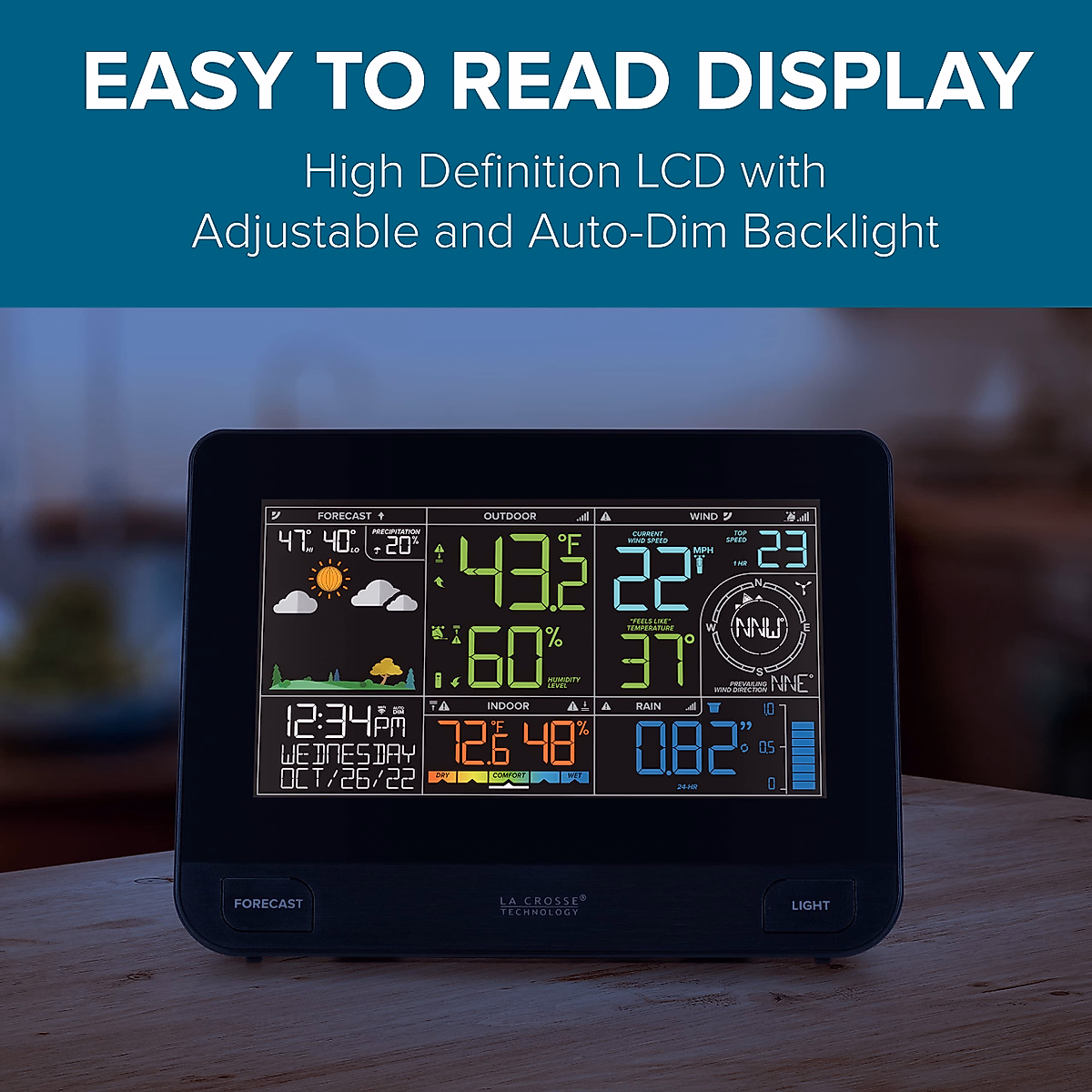 La Crosse Technology Professional Smart Wi-Fi Weather Station with Remote Monitoring (400 Foot Range), Wind and Rain Gauges, Temperature and Humidity Sensors, and Forecasting - V42-PRO-INT