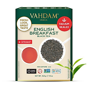 VAHDAM, Original English Breakfast Black Tea Leaves (340g/12oz) 170+ Cups | Non GMO, Gluten Free | Strong & Aromatic Loose Leaf Tea | Unblended Single Origin Tea | Vacuum Sealed Pack