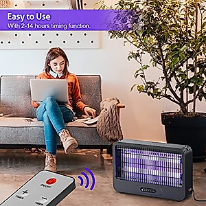 Bug Zapper, FTMKK Mosquito Zapper [Poweful 3500V Double Grid & Remote] Fly Zapper, Electronic Mosquito Repellent to Trap Bug Insect Fly Indoor, Bug Light 20W & 4 Lights， Grey