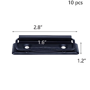 Wealrit 10 pcs Clipboard Clips,Mountable Clipboard Clips with Rivets,Stainless Steel Clipboards Hardware with Rubber Grip and Pen Clip, 2.8 Inch Length,Black