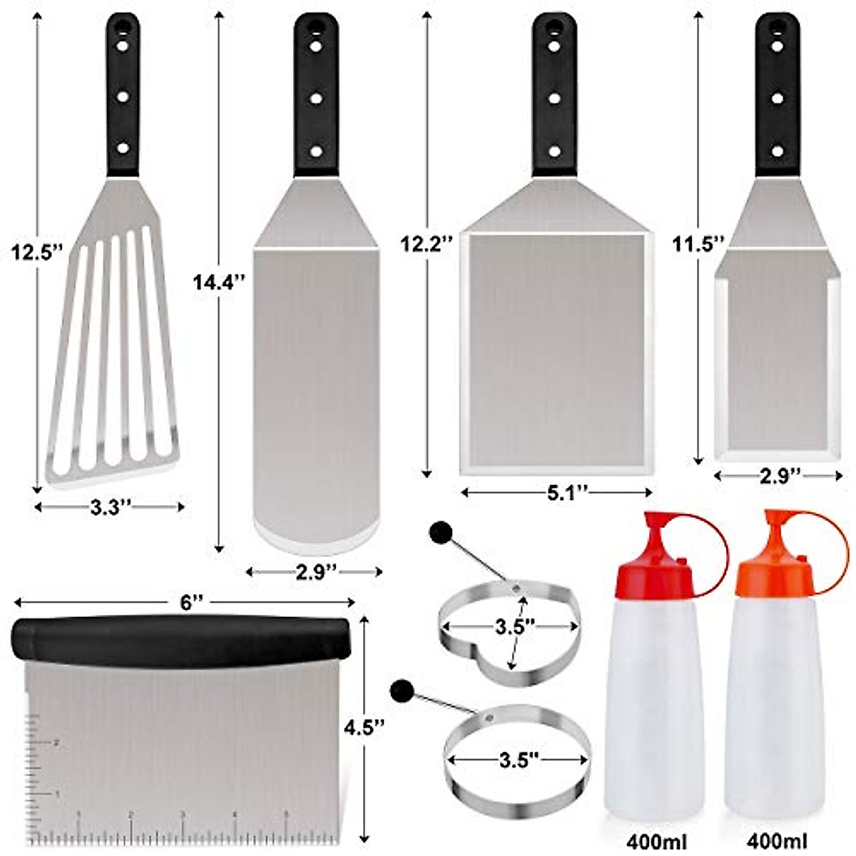 Homikit 14-Piece Metal Spatula Set, Stainless Steel Pancake Fish Egg Hamburger Turners, Griddle Flippers for Kitchen Restaurant BBQ Grilling Cast Iron Skillet, Dishwasher Safe