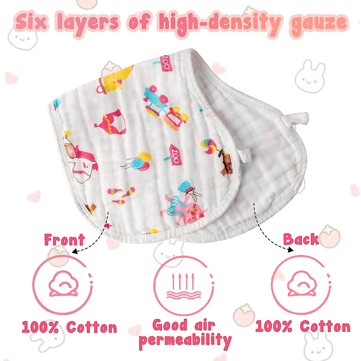 GROBRO7 5Pcs Baby Muslin Burp Cloths Pineapple Burping Bids for Baby Cotton 6 Layers Extra Absorbent Machine Washable Soft Large Cartoon Face Towels Nursery Gift Gentle for Newborn Girls 7x18.5inch