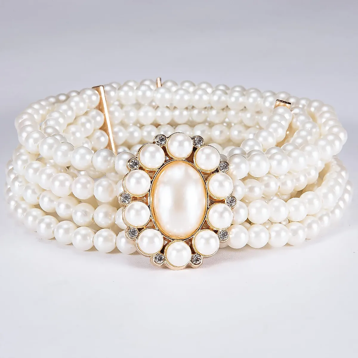 Barry.Wang Pearl Belts Women Wedding Dress Belt Sash Flowers White Waist Chain Elastic