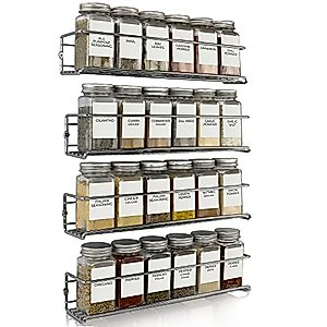 ZICOTO Premium Iron Spice Rack Organizer for Cabinets or Wall Mounts - Space Saving Set of 4 Hanging Racks - Perfect Seasoning Organizer For Your Kitchen Cabinet, Cupboard or Pantry Door