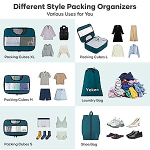 6 Set Packing Cubes for Suitcases, Travel Organizer Bags for Carry on Luggage, Veken Suitcase Organizer Bags Set for Travel Essentials Travel Accessories in 4 Sizes(Extra Large, Large, Medium, Small)