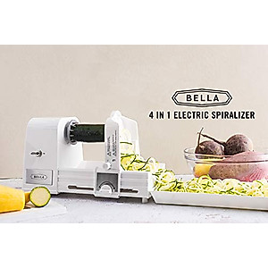 BELLA 4-in-1 Automatic Electric Spiralizer & Slicer, Quickly Prep Healthy Veggie or Fruit Spaghetti, Noodles or Ribbons, Easy To Clean, Recipe Book Included, White