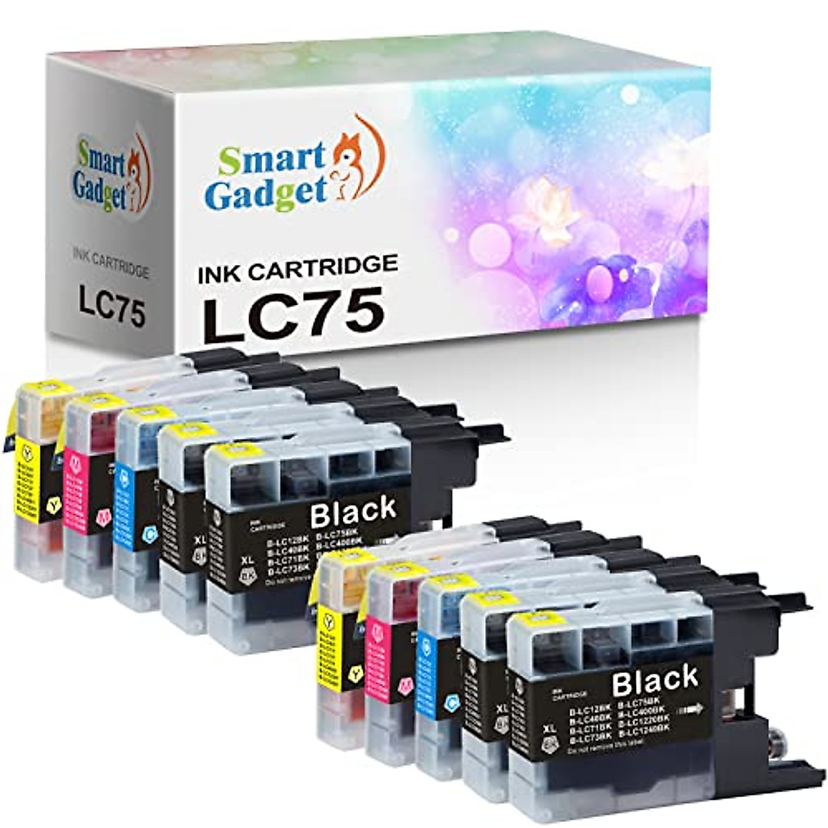 [ 10 Pack ] Smart Gadget Compatible Ink Cartridge Replacement Brother LC 75XL LC75XL LC75 [4B+2C+2Y+2M] | Use with MFC-J6510DW J6710DW J6910DW J435W J625DW J280W J5910DW J825DW Printers