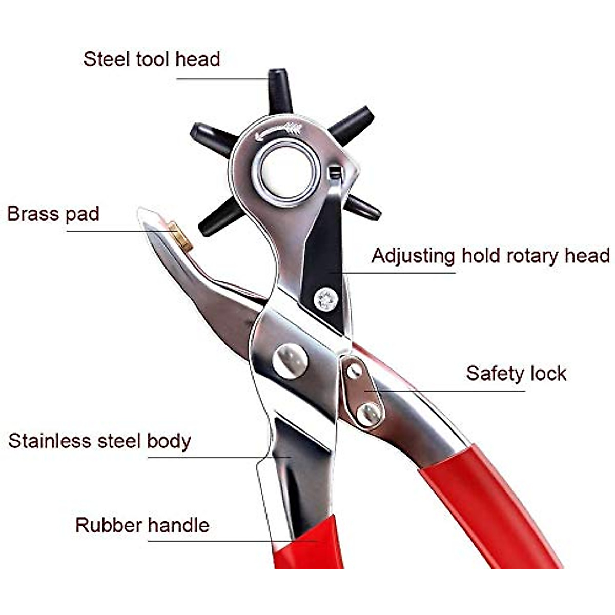 Tytroy 9" Heavy Duty 6-Size Hole Punch with 6" Ruler & Grinding Rod for Leather Belts Handbags Watch-Bands Shoe Straps Plastic Sheet and More