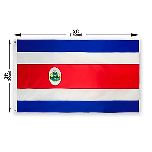 DANF Costa Rica Flag 3x5 Foot Thicker Polyester Costa Rican National Flags Polyester with Brass Grommets 3 X 5 Ft