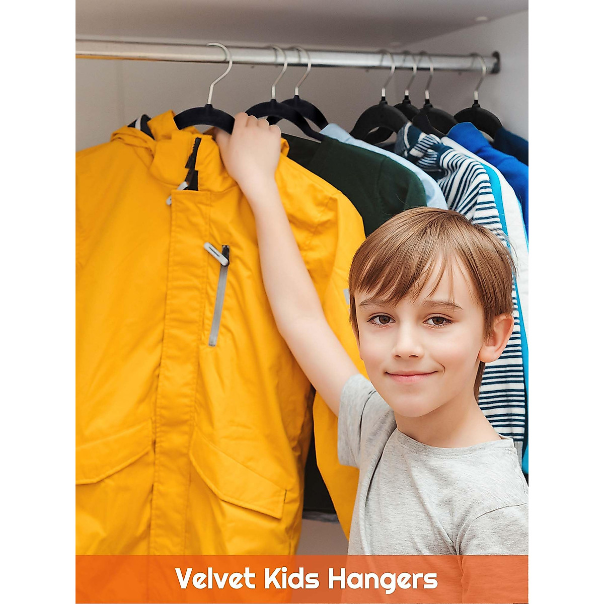 HOUSE DAY Kids Velvet Hangers 50 Pack, Durable Big Kids Hangers 14 Inch Hangers for Youth, Non Slip Kids Felt Hangers, Cute Childrens Hangers for Closet, Kids Black Hangers