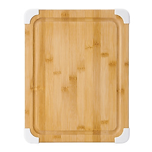 Farberware Nonslip Bamboo Cutting Board with Juice Groove, 11x14 Inch, White