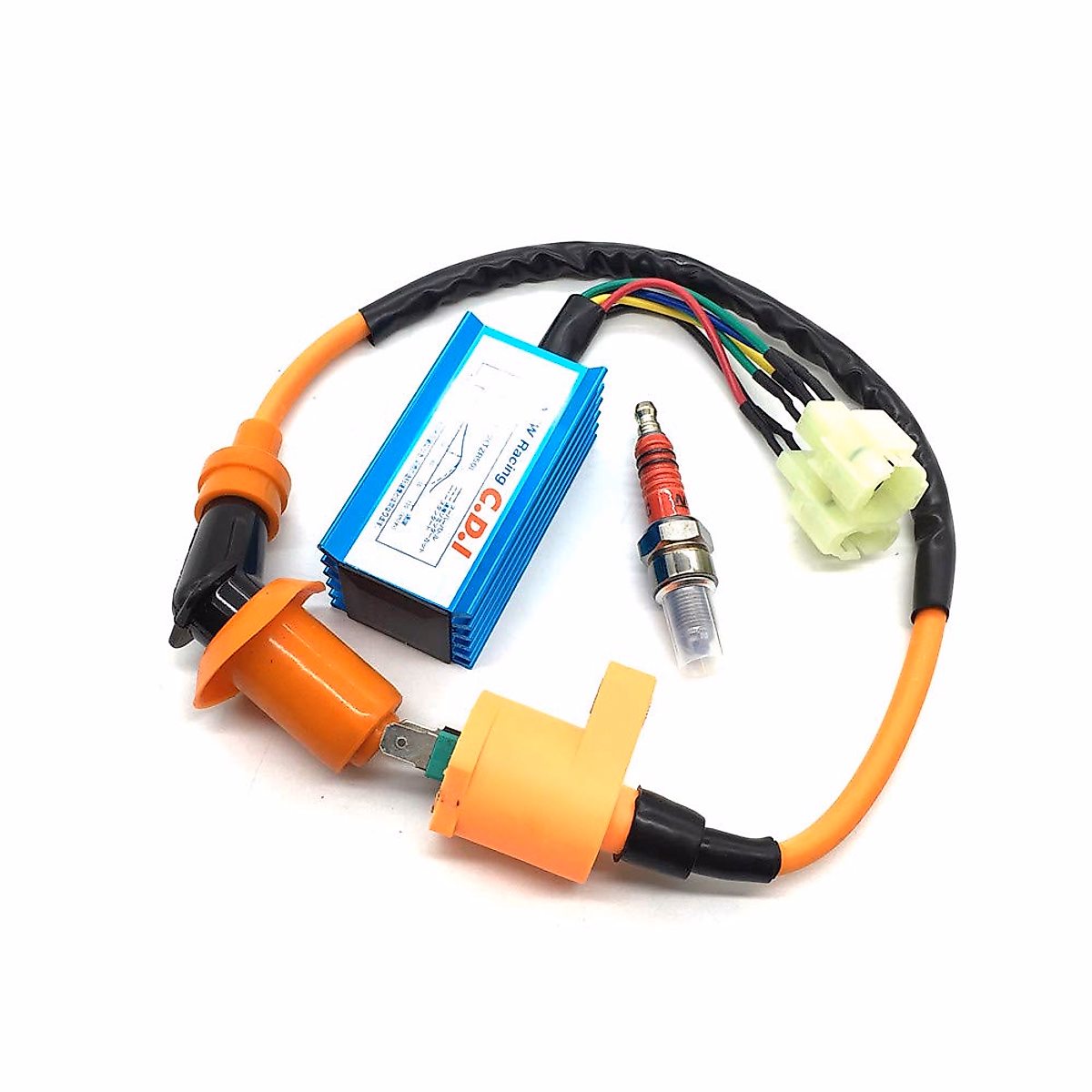 VRWEARE High Performance Motorcycle Racing 6pin CDI Ignition Coil Spark Plug Set Fit for Gy6 150cc 125cc 50cc 4-stroke Engines Scooter ATV Go Kart Moped Quad Pit Dirt Bike Cart