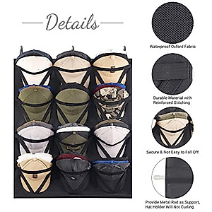 Mkono Hat Organizer Rack Closet Hanging Cap Keeper Hanger with 16 Hooks and Over-The-Door Hat Organizer with 12 Anti-Drop Pockets