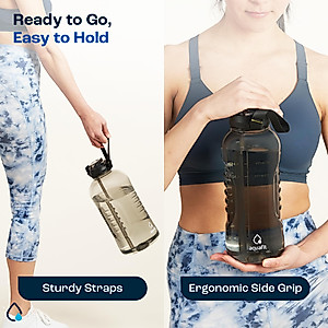 AQUAFIT 128 oz Water Bottle with Time Marker - 2in1 Straw & Chug Lid - BPA Free Big Water Bottle with Straw - Gym Water Bottle with Strap - Water Jug (128 Ounces, Nebula)