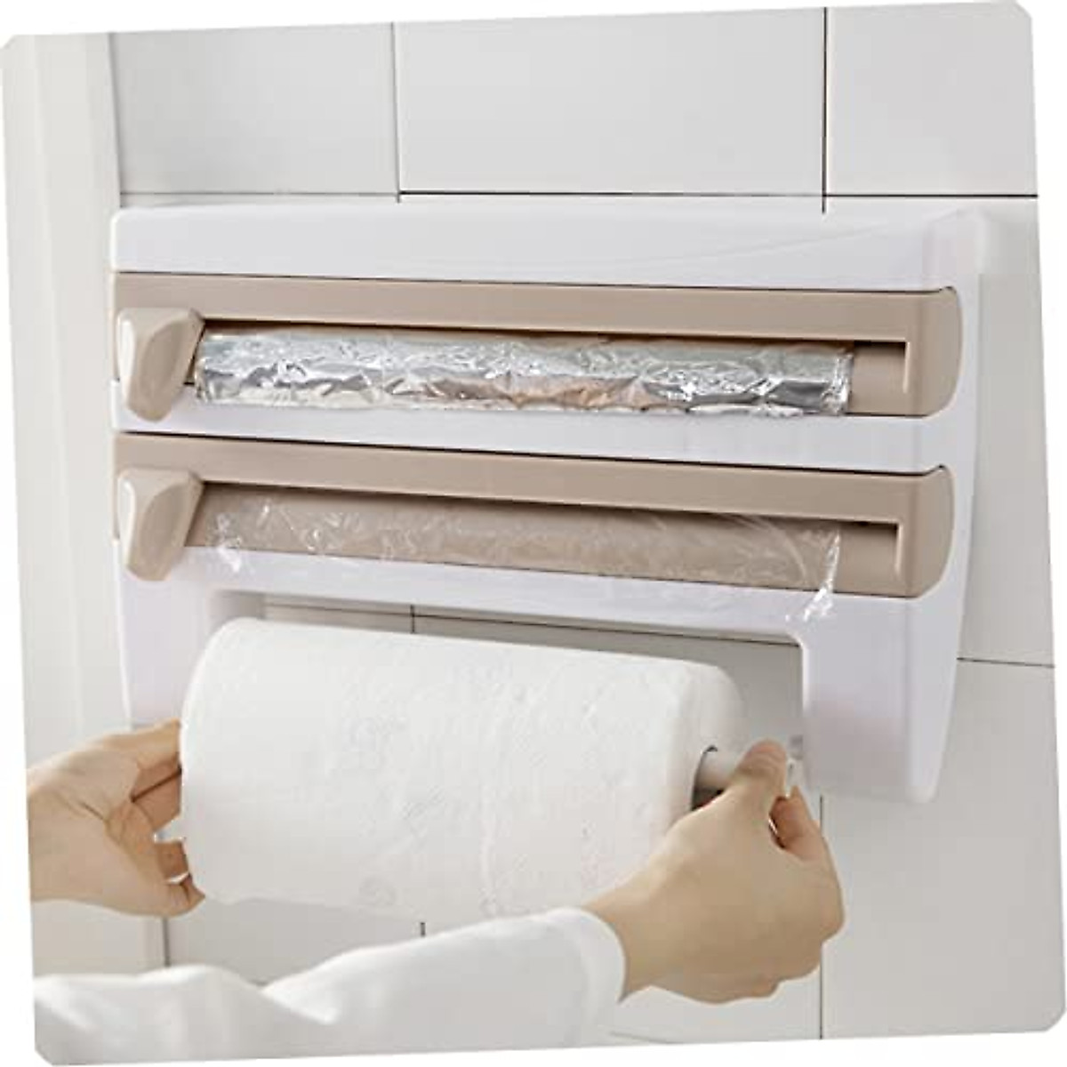 Holibanna Shelf Multi-Function Cutter Mounted Towels Multi- Towel Khaki in Wall- Stand Film Plastic Tools Function Supplies Sauce Four- Cling Kitchen with Multifunctional Holder Tool Mount