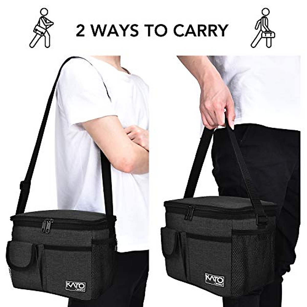 Tirrinia Insulated Lunch Box for Women Men, Leakproof Thermal Reusable Lunch Bag with 4 Pockets for Adult, Cooler Bag Tote for Office Work, Black