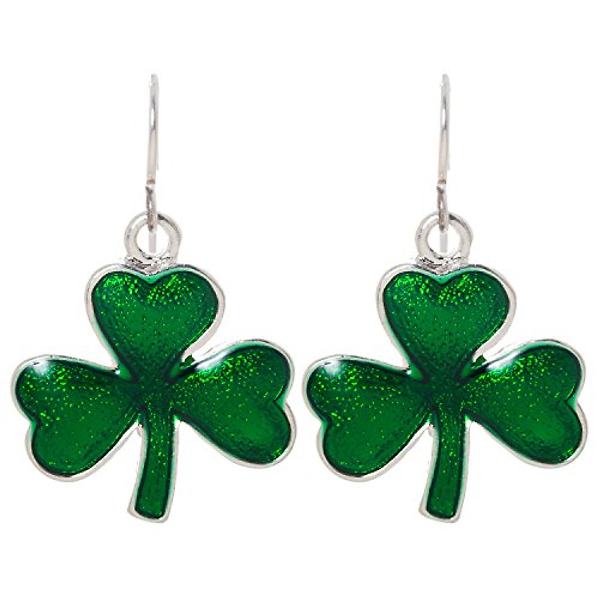 Artisan Owl - Irish Shamrock Green Enamel Good Luck Charm Clover Dangle Earrings