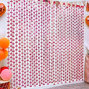 MENSTARSI Pink Party Decorations, 2 Pack Queen Crown Shaped Backdrop, 3.3x6.6 ft Foil Fringe Curtains Photo Booth Props for Birthday, Girls Princess Bridal Baby Shower Engagement Wedding Party Decor