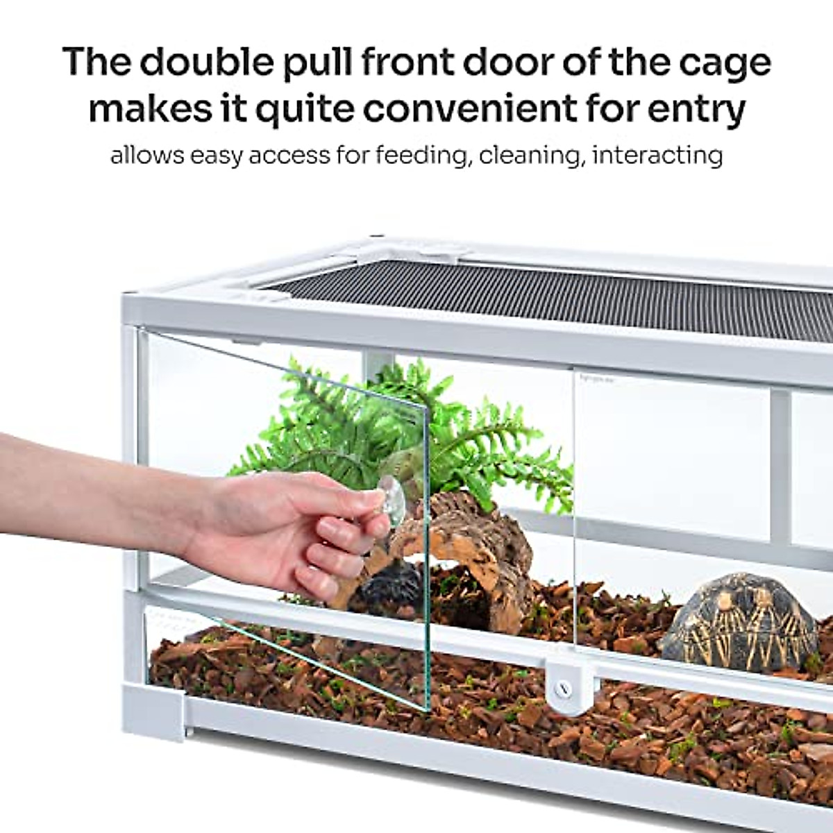 OIIBO Full Glass Long Tank Reptile Terrarium 20 Gallon, Front Opening Terrarium 30" x 12"x 12" for Reptile Pets Gecko Lizard Snake, Double Front Opening Doors & Ventilation Top Screen (Knock-Down)