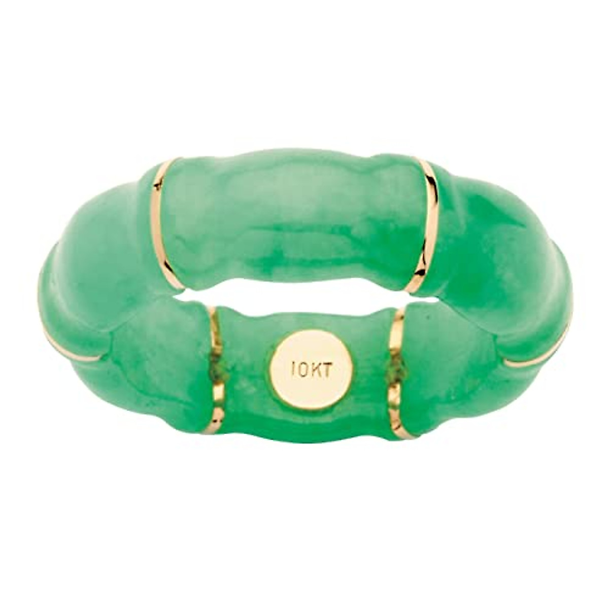 PalmBeach Jewelry 10K Yellow Gold Round Genuine Green Jade Bamboo Ring (6.5mm) Sizes 7-10 Size 7