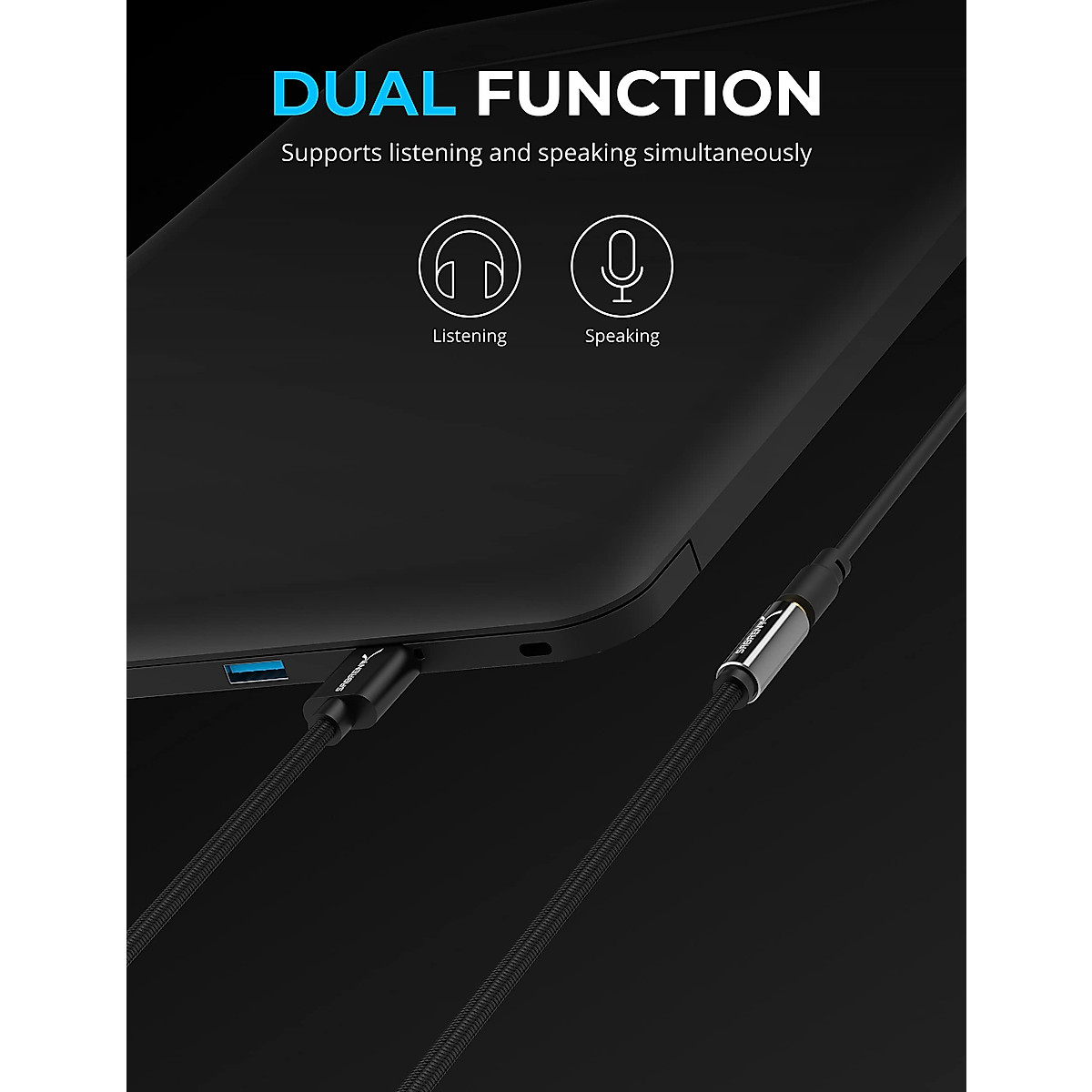 SABRENT 10-Feet USB 3.0 Extension Cable (A-Male to A-Female) with 20" USB Type-A to 3.5mm Dual Audio Jack Adapter