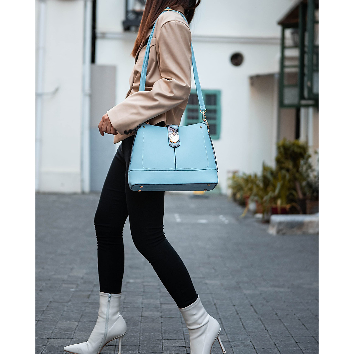 MKF Collection Shoulder Bag for Women, Vegan Leather and Faux Snake Trim, Fashion Hobo Handbag Messenger Purse